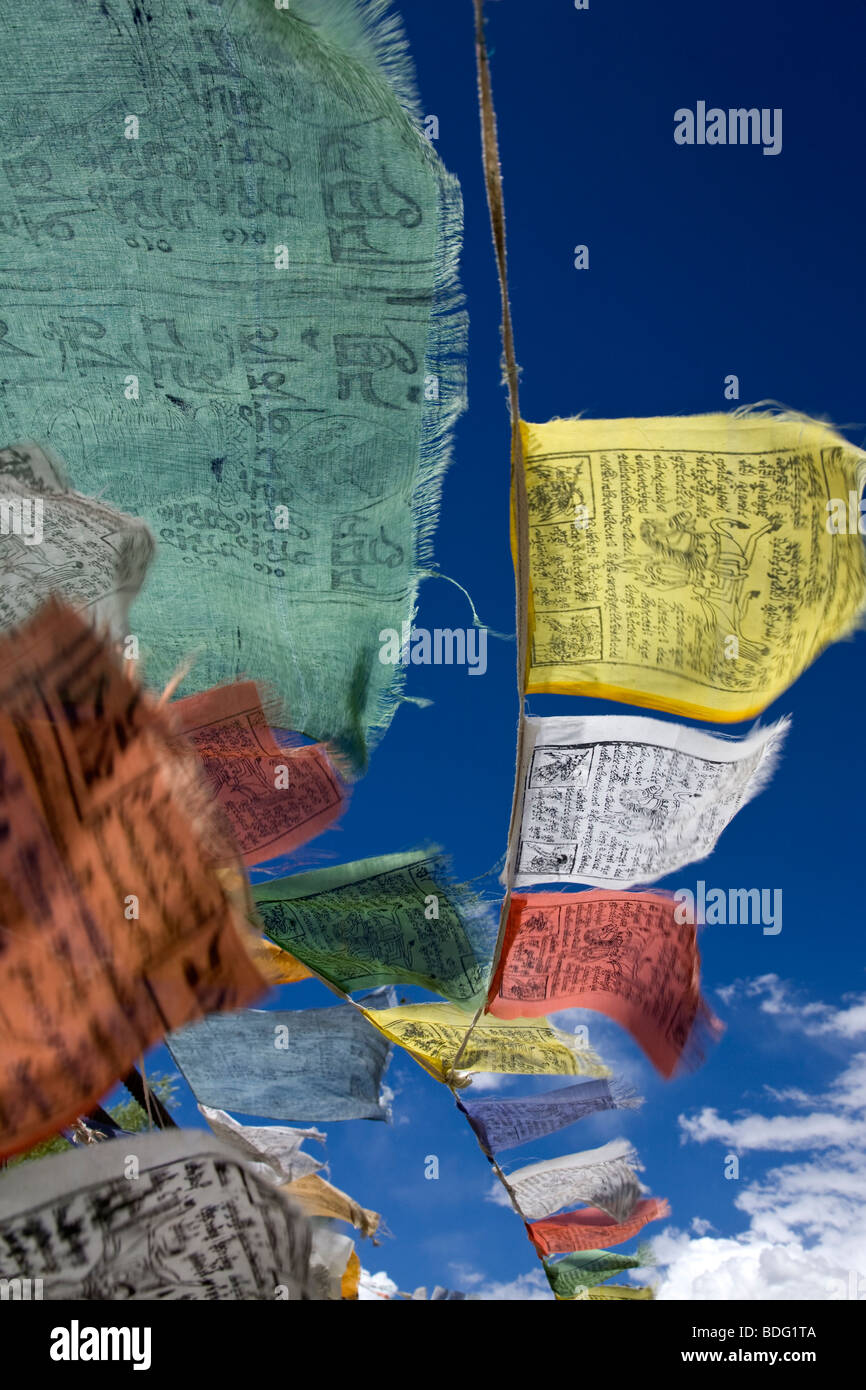Prayer flags waving. Ladakh. India Stock Photo - Alamy
