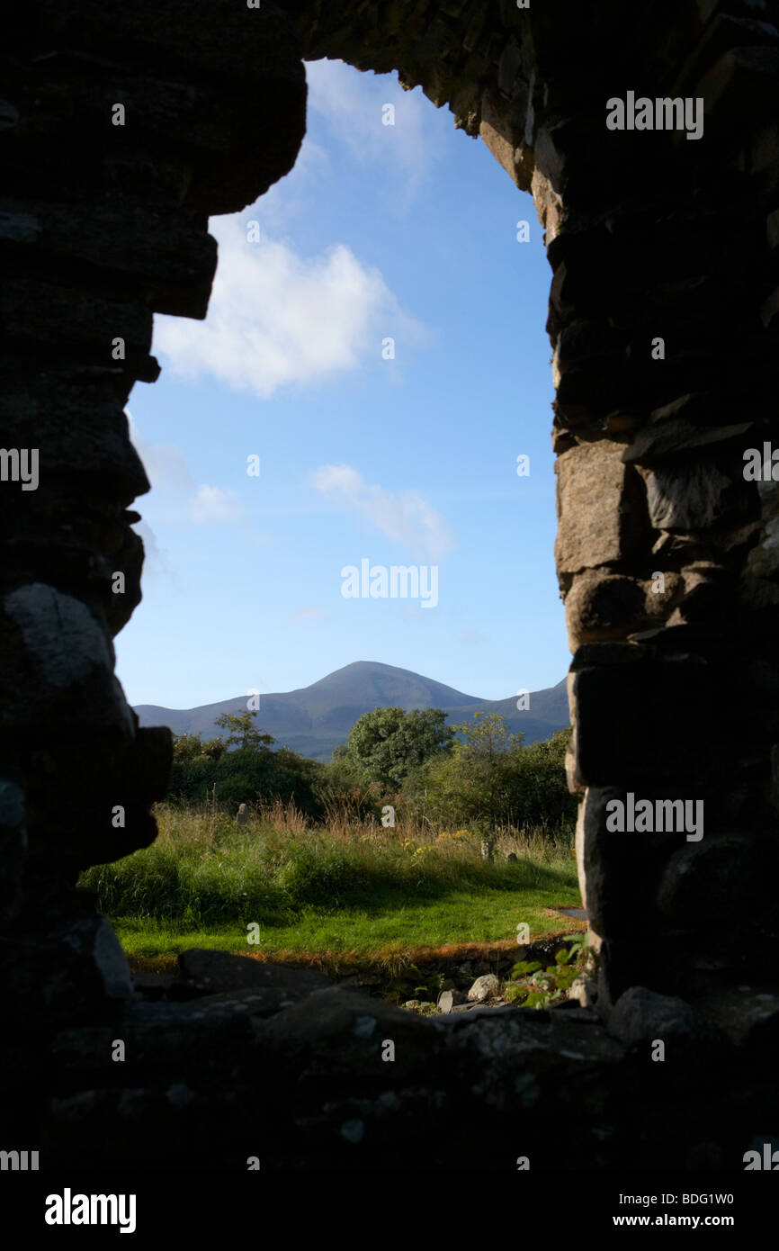 looking out at Slieve Donard in the mourne mountains from the ruins of ...