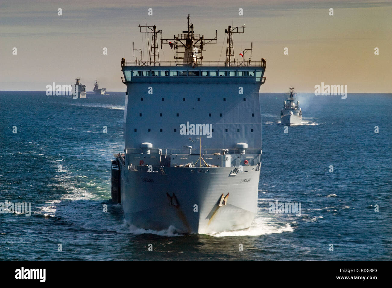 RFA Largs Bay with the destroyer HMS Edinburgh the US tanker USNS ...