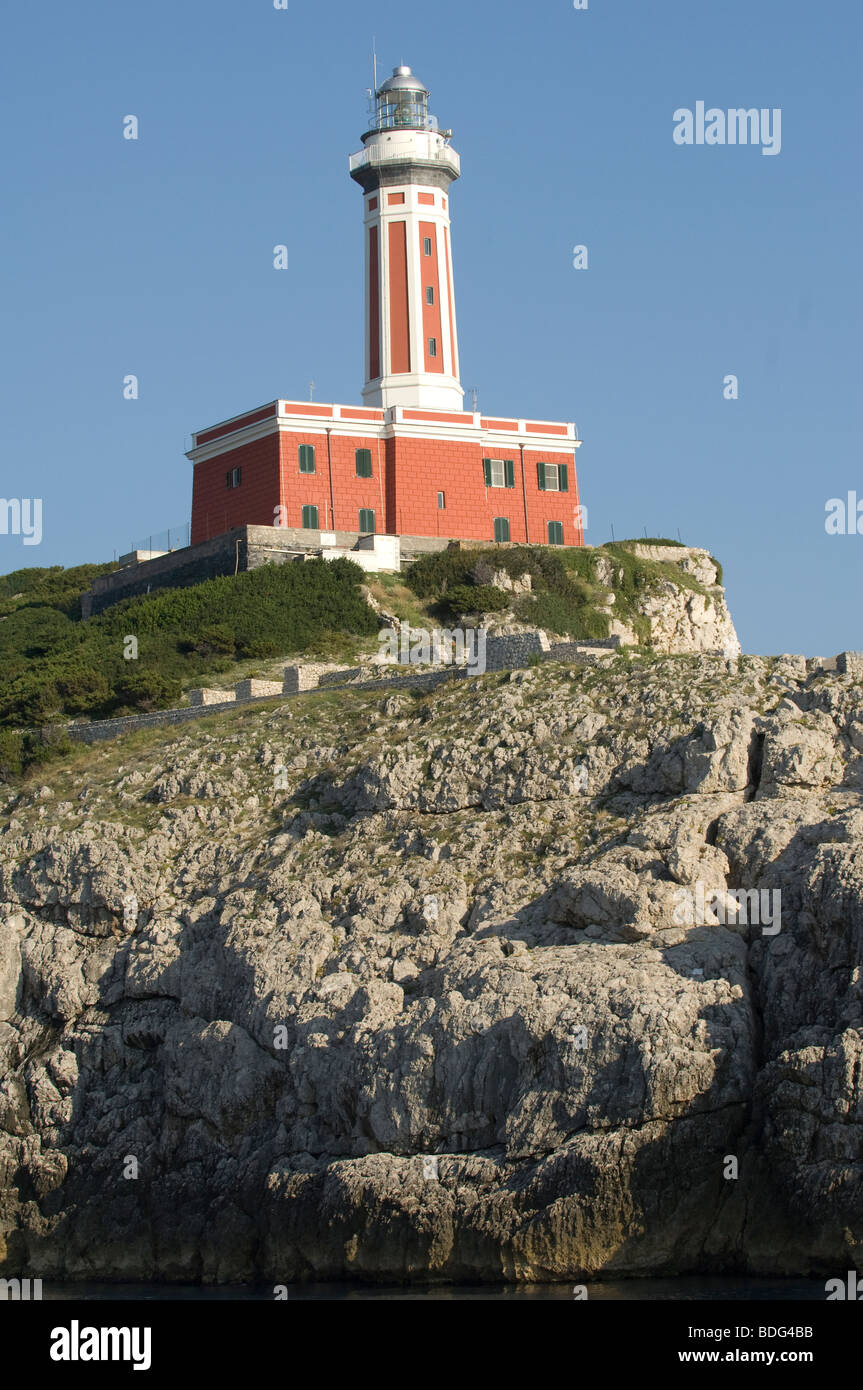 Capri Island, Campania, Italy, Europe; view of Punta Carena lighthouse ...