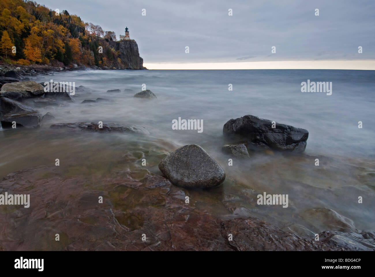Split Rock Lighthouse State Park shore line, with waves crashing ...