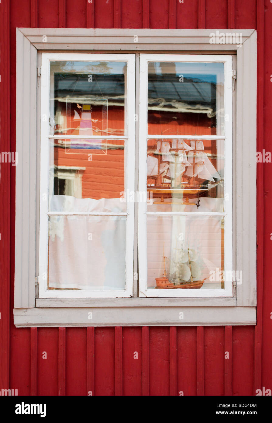Window of an old wooden building in Naantali, Finland Stock Photo - Alamy