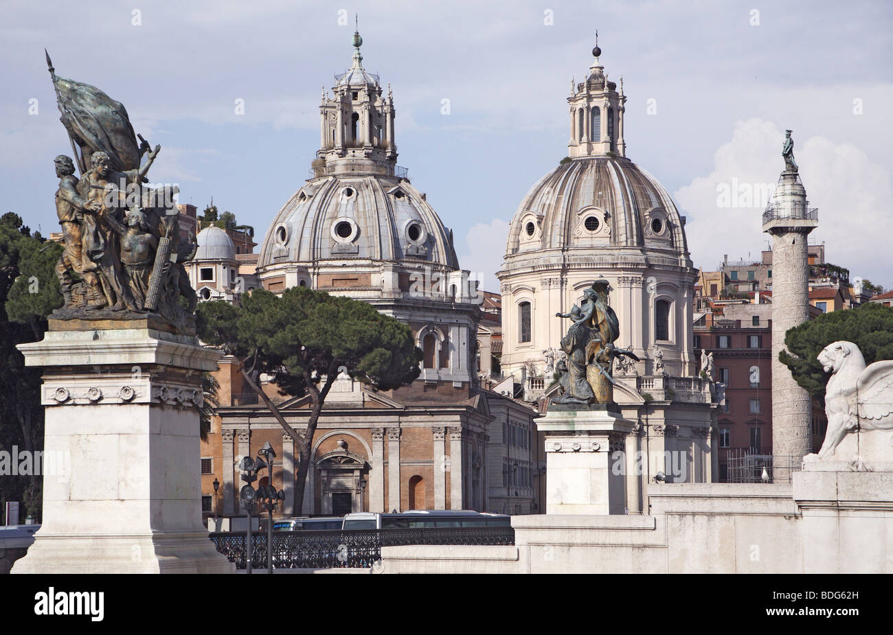 Rome,evening at the Piazza Venezia,Trajan's Columnin the right distance ...
