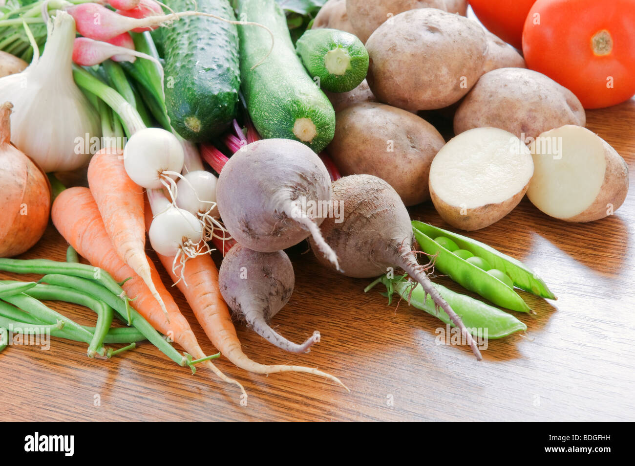 vegetables on wood table Stock Photo - Alamy