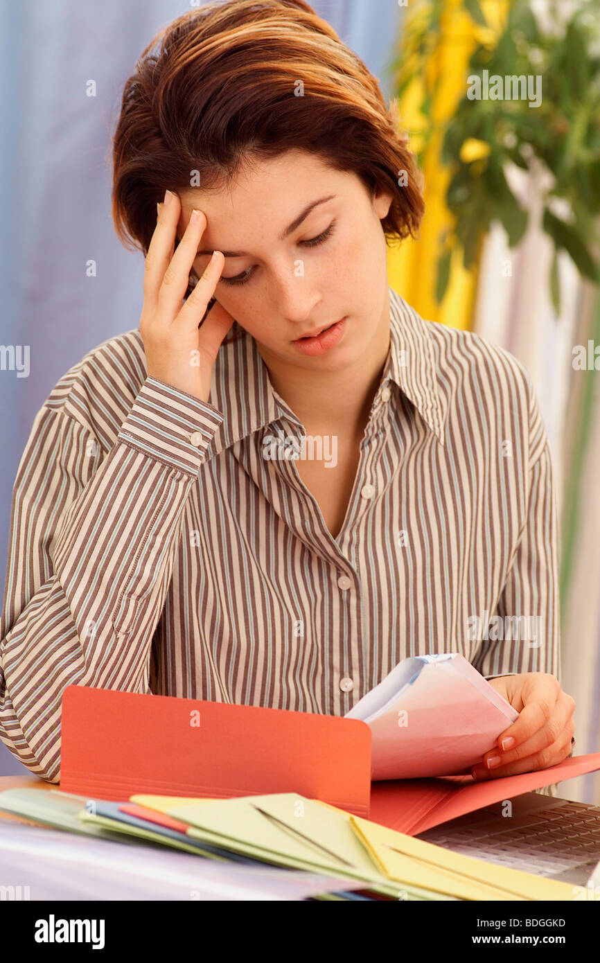 STRESSED WOMAN INDOORS Stock Photo - Alamy