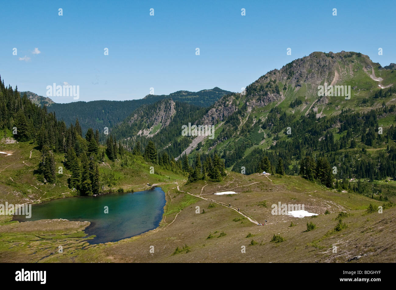 Backpackers at Heart Lake, from the High Divide Trail, Olympic National ...