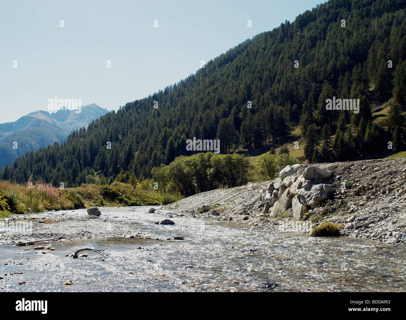 view of mountain steam in the alps Stock Photo - Alamy