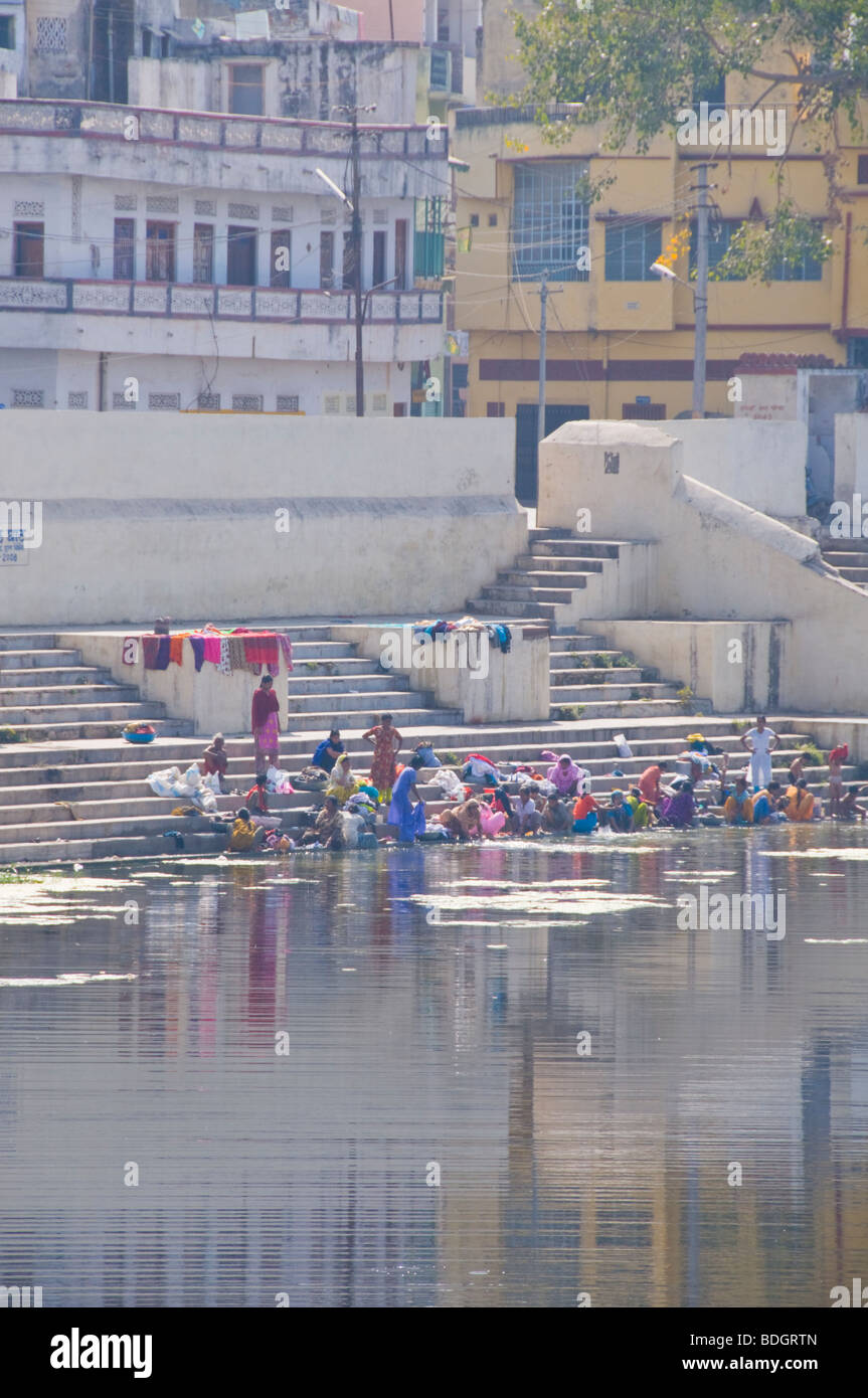 Indian Women Washing Clothes Lake Pichola Udaipur Rajasthan India