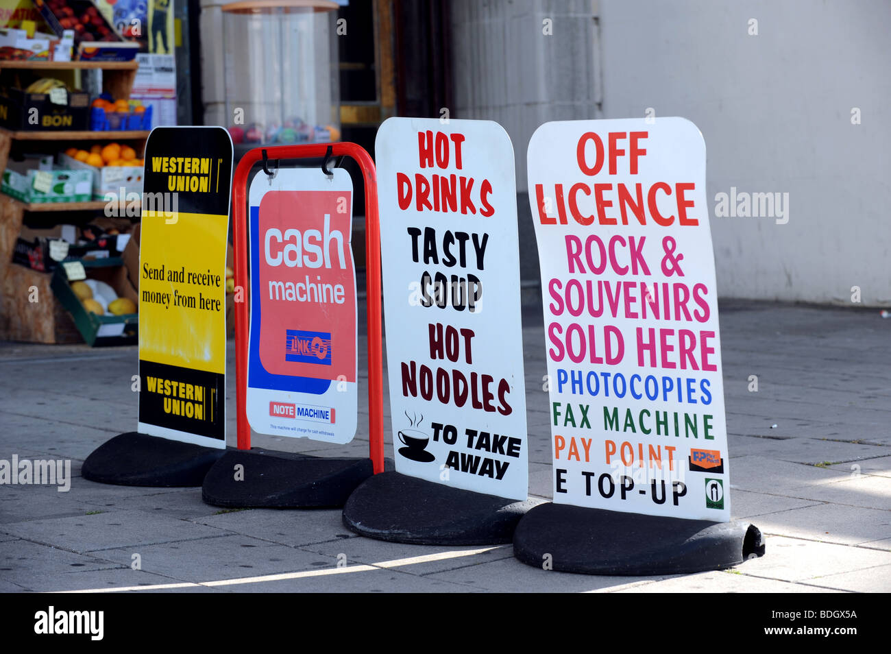 A Board advertising signs outside a shop on Brighton seafront Stock ...