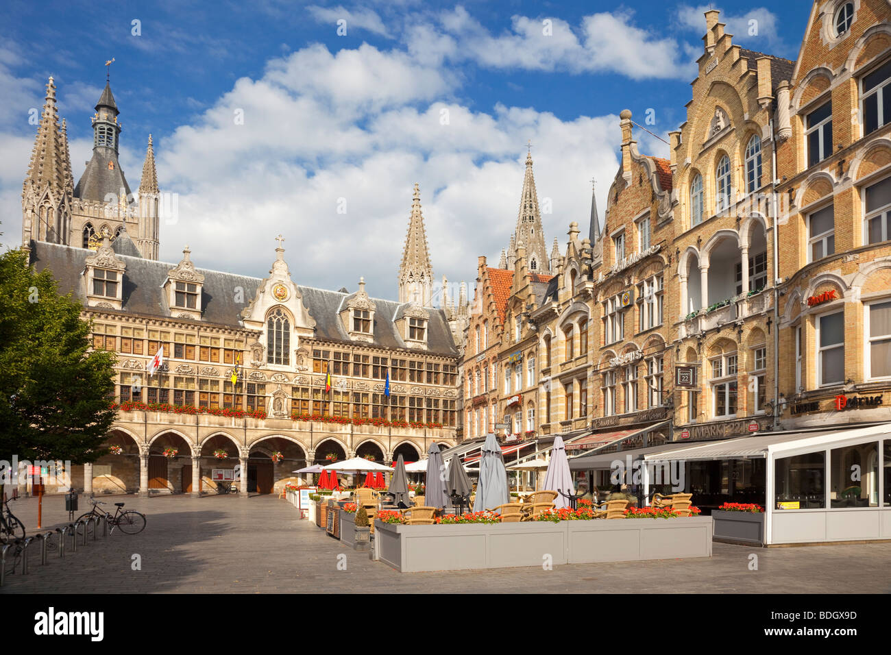 Cafes near the Cloth Hall in Ypres town centre Belgium Europe Stock ...
