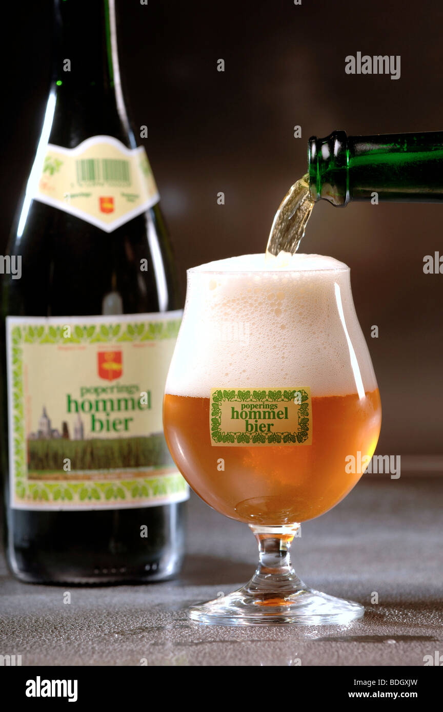 Pouring glass of Poperings Hommel bier Belgian beer Stock Photo - Alamy