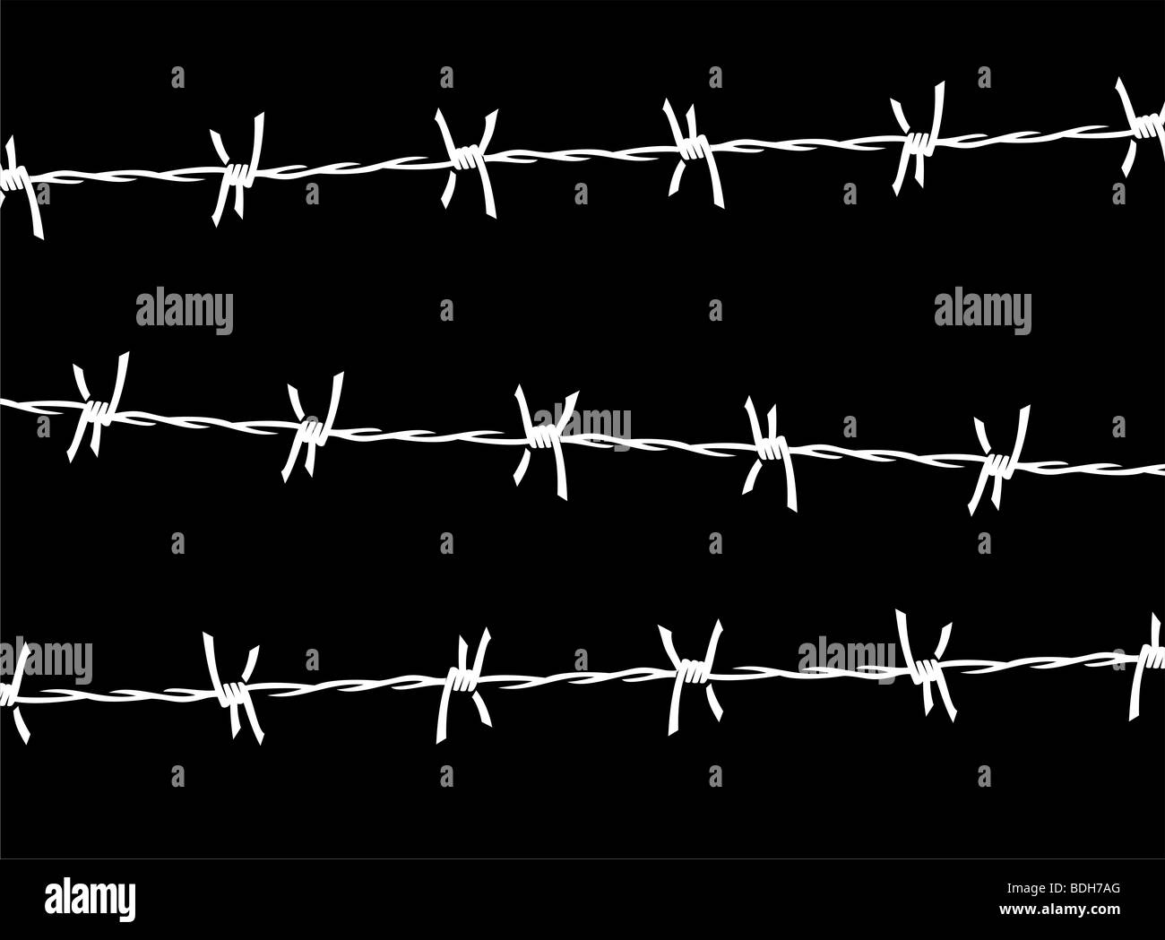Three white lines of barbed wire over a black background. Vector ...