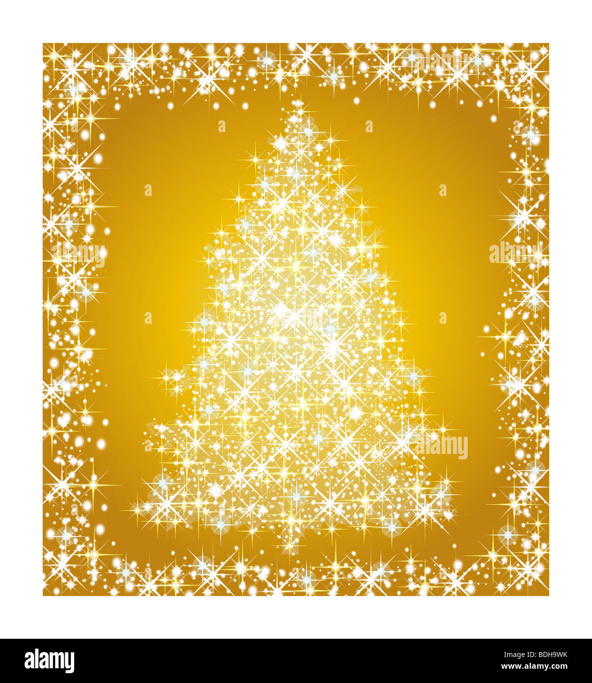 illustration of a christmas tree on golden background Stock Photo - Alamy
