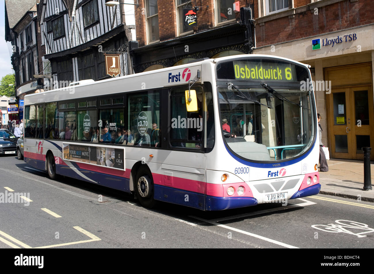 Single decker bus in First livery heading for Osbaldwick in York ...