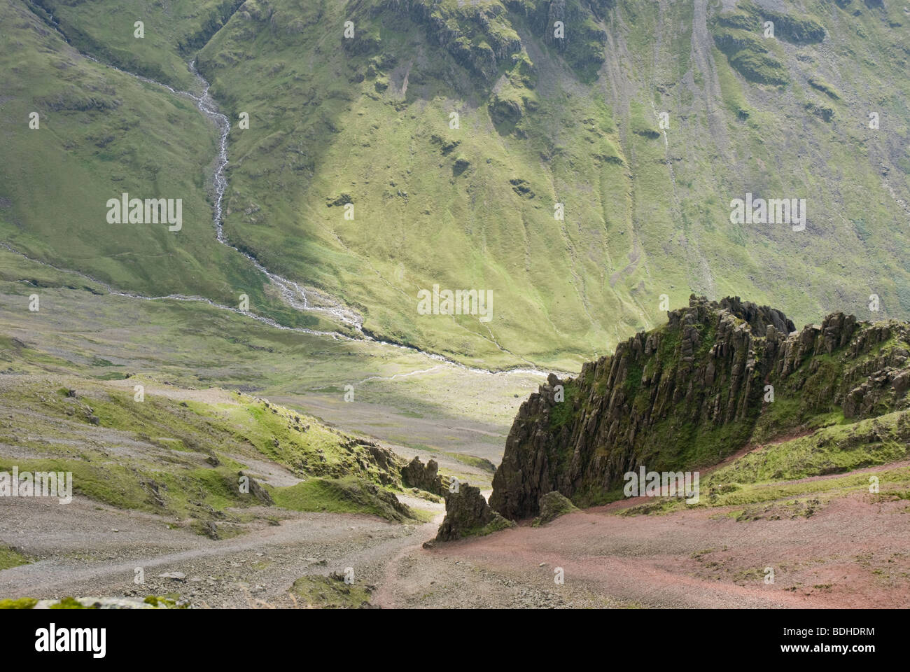 View from the Westmorland Cairn on Great Gable looking down Great Hell ...