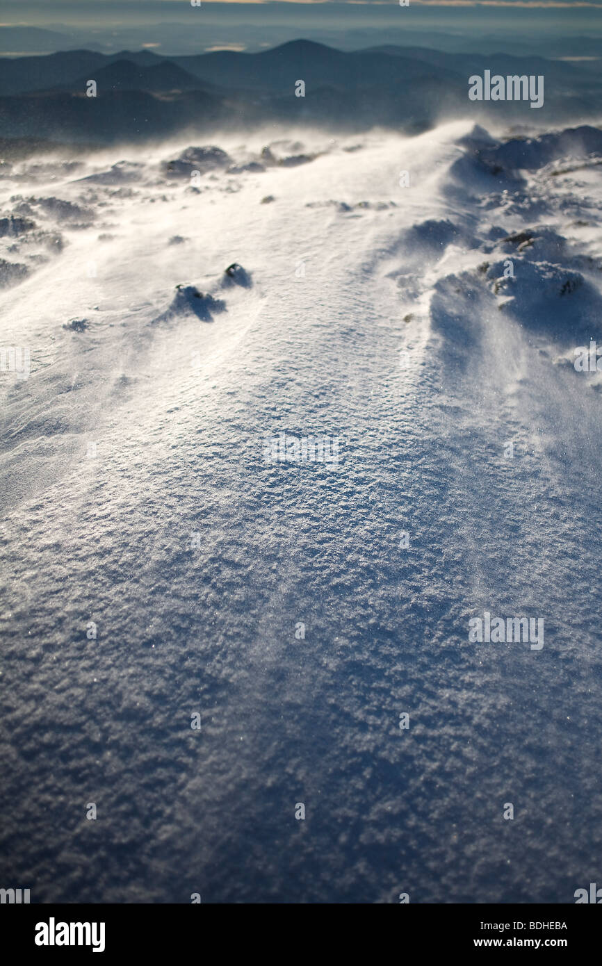 Details of rime ice and snow drifts on the summit of Mt. Washington at ...