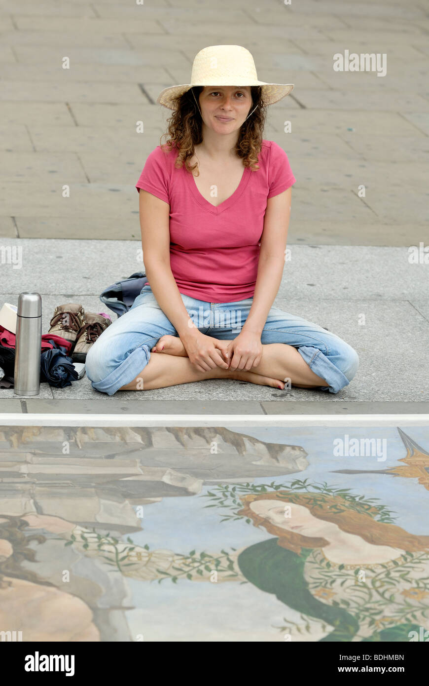 Female Pavement artist Trafalgar Square London Stock Photo - Alamy