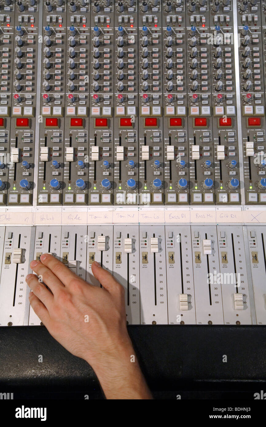 Hand on a mixing console Stock Photo - Alamy