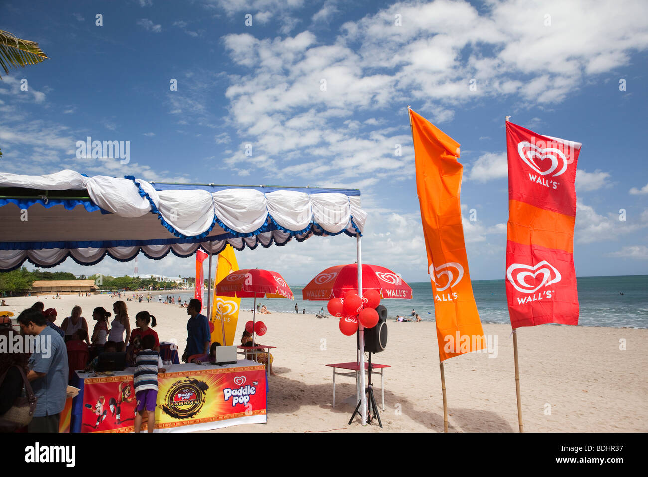 Indonesia, Bali, Kuta, beach, colourful banners outside, walls ice ...