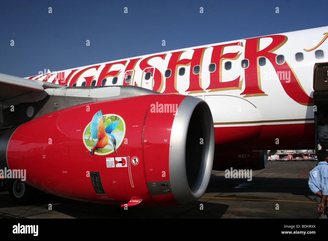 Kingfisher Airlines plane fuselage livery logo Stock Photo - Alamy