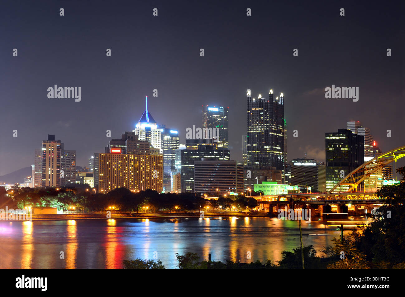 Downtown Pittsburgh at night Stock Photo - Alamy