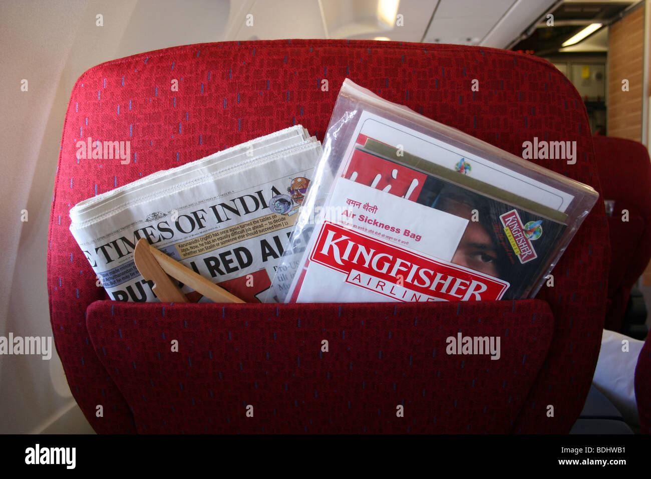 Seat back first class kingfisher airline magazine Stock Photo - Alamy