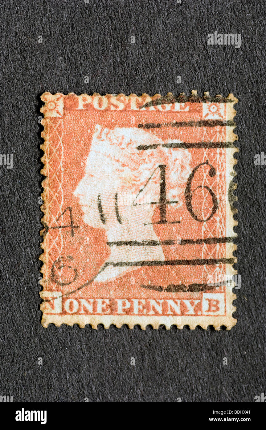 Postage stamp Queen Victoria One Penny red Stock Photo - Alamy