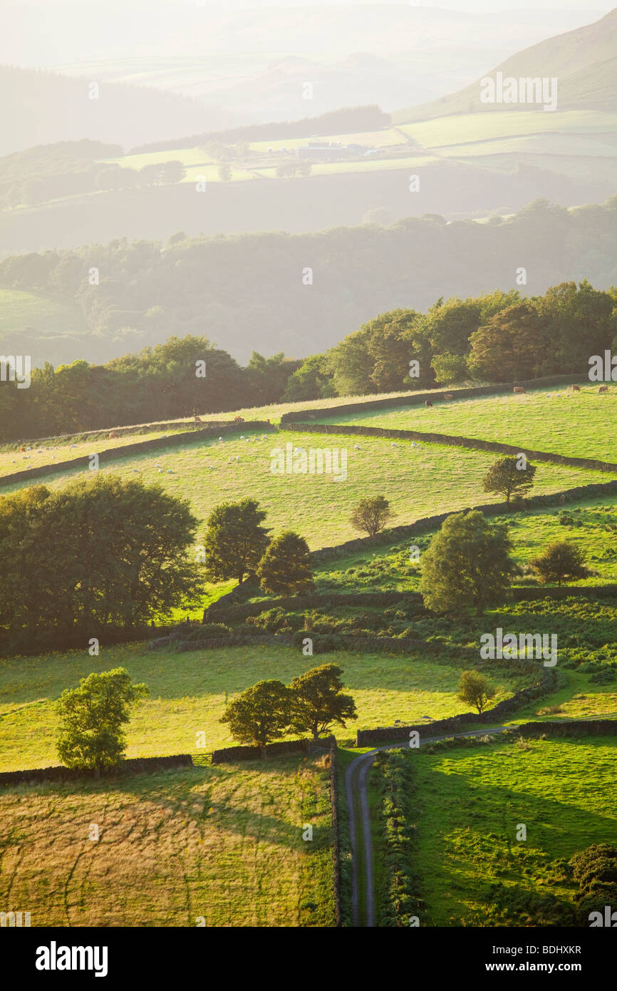 Evening light on the hillsides outside of Hathersage in the Peak ...