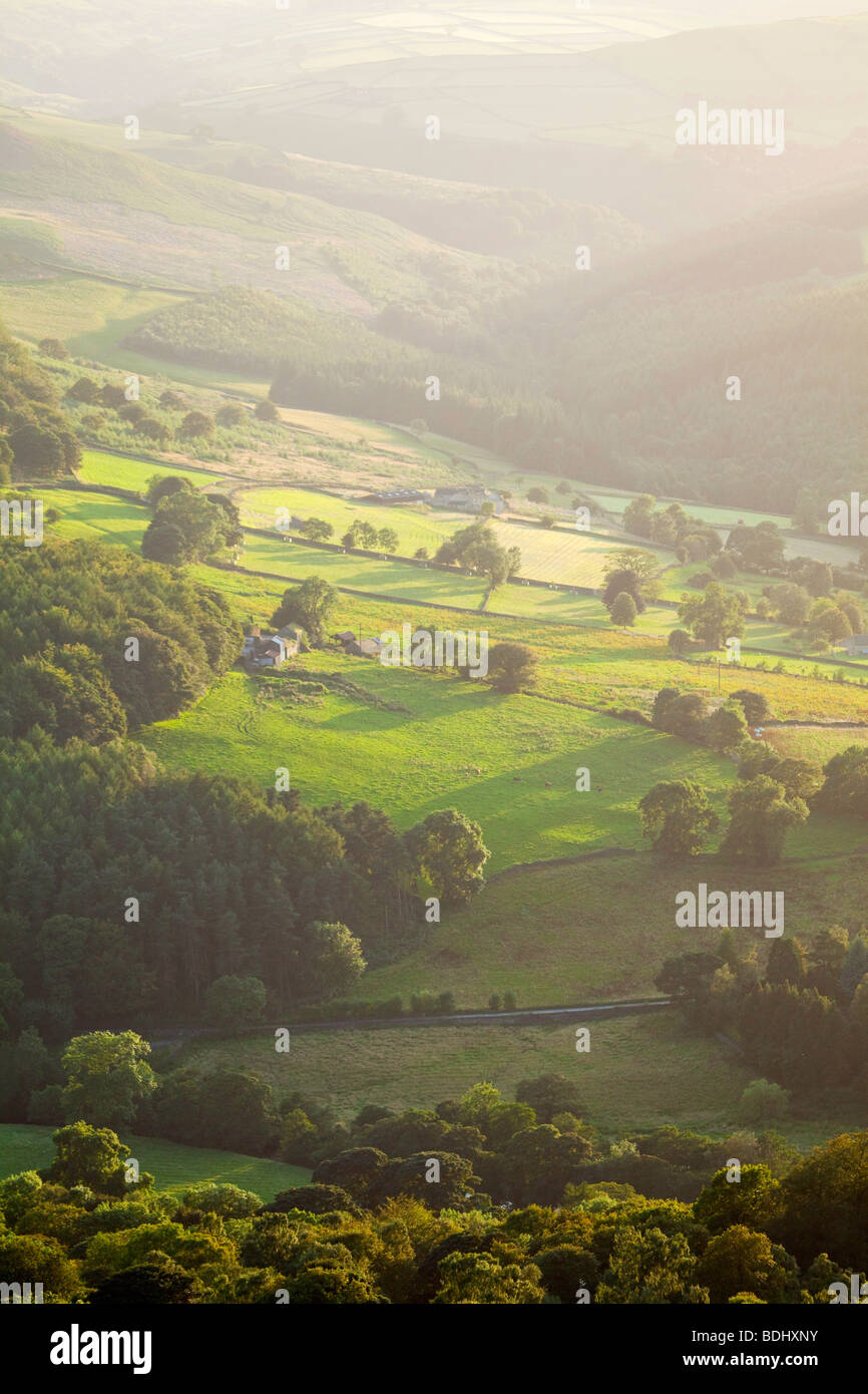 Evening light on the hillsides outside of Hathersage in the Peak ...