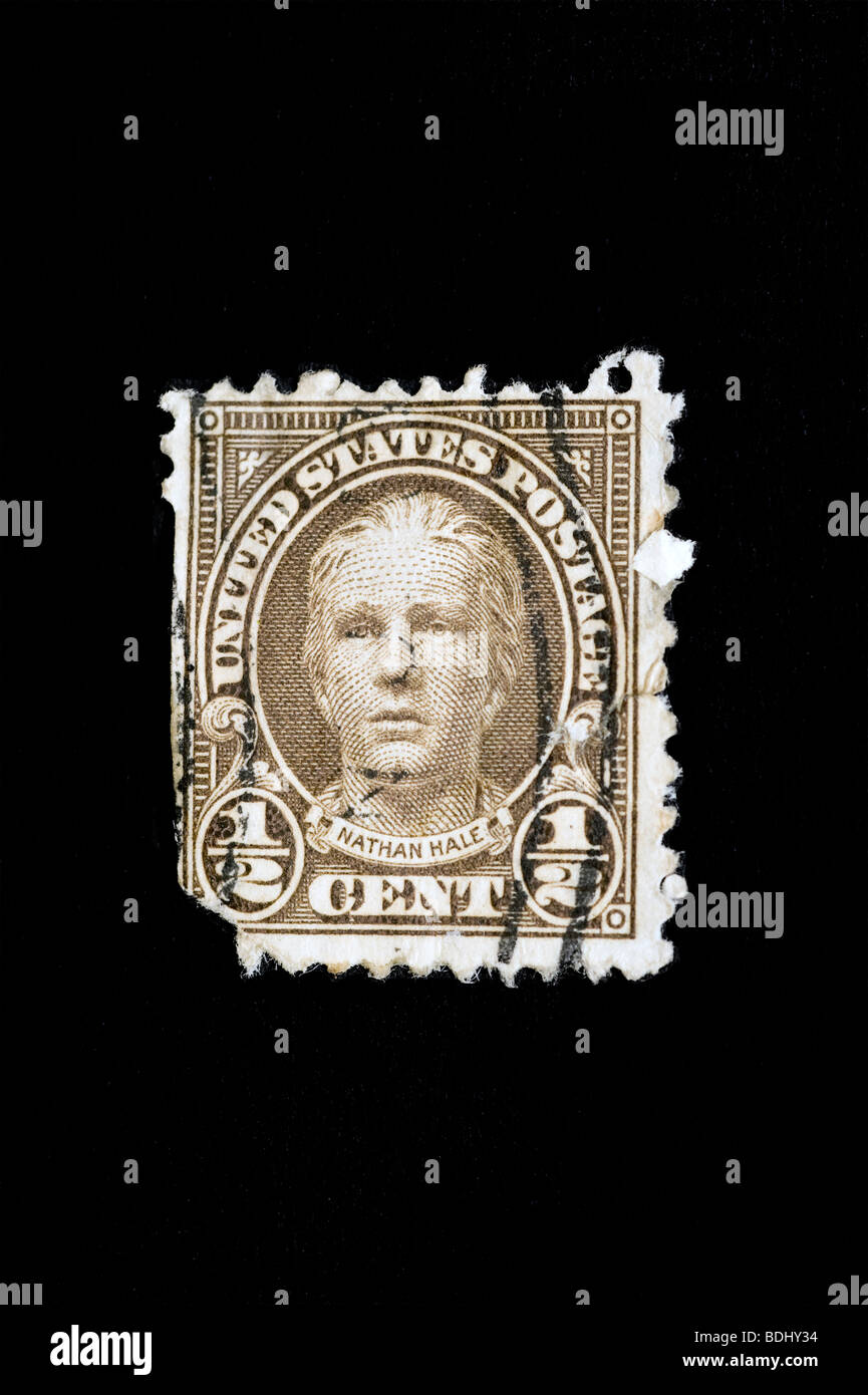 US Postage stamp half cent featuring Nathan Hale, a soldier during the ...