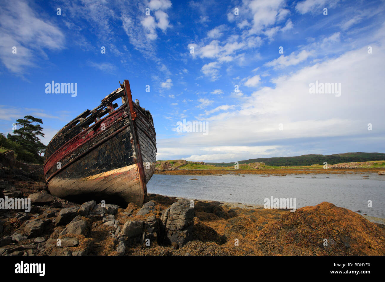 An abandoned fishing boat at Croig on the Isle of Mull, near Dervaig ...