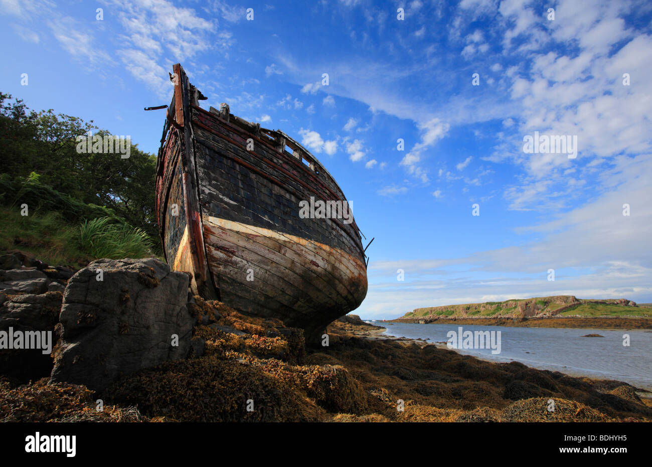 An abandoned fishing boat at Croig on the Isle of Mull, near Dervaig ...