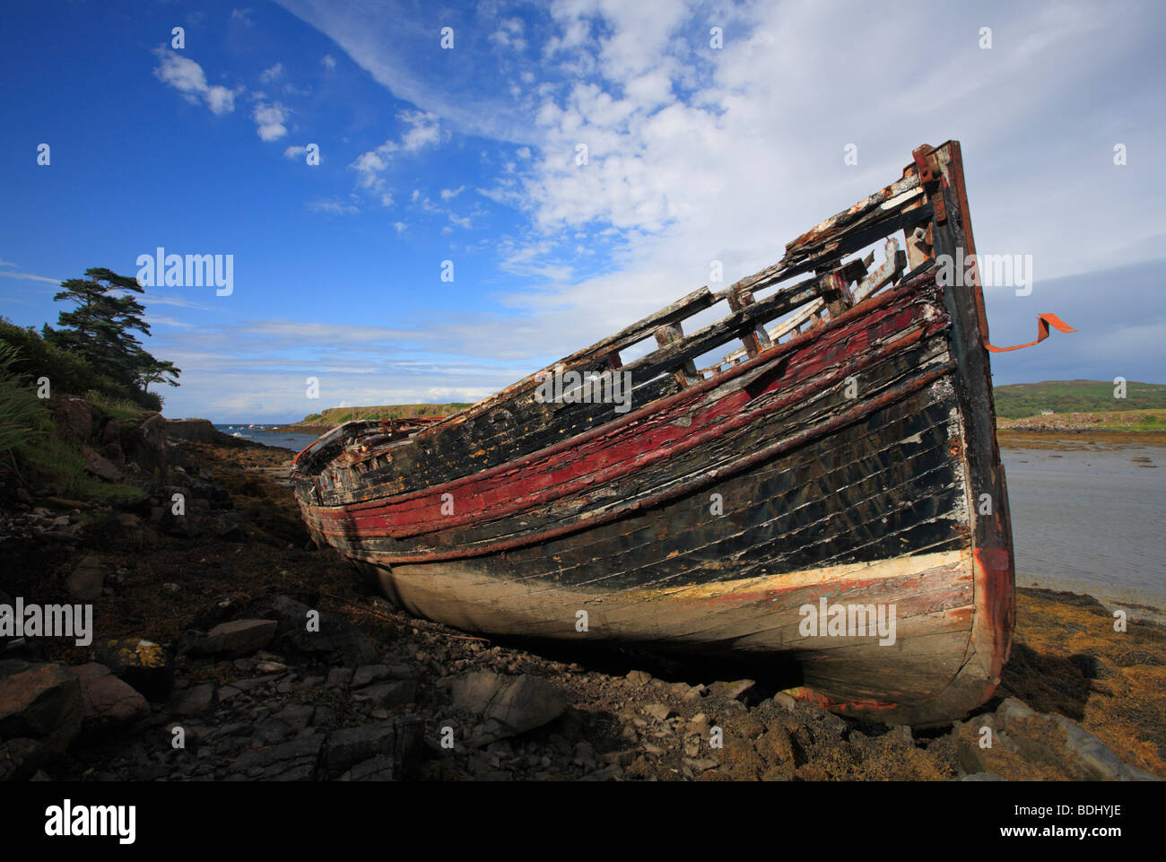 An abandoned fishing boat at Croig on the Isle of Mull, near Dervaig ...