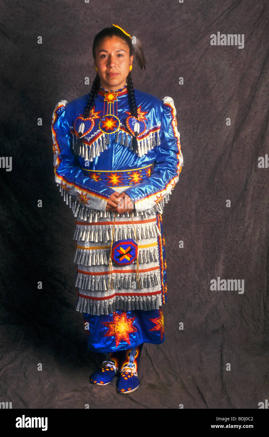 Native American Indian woman jingle dancer portrait Stock Photo - Alamy