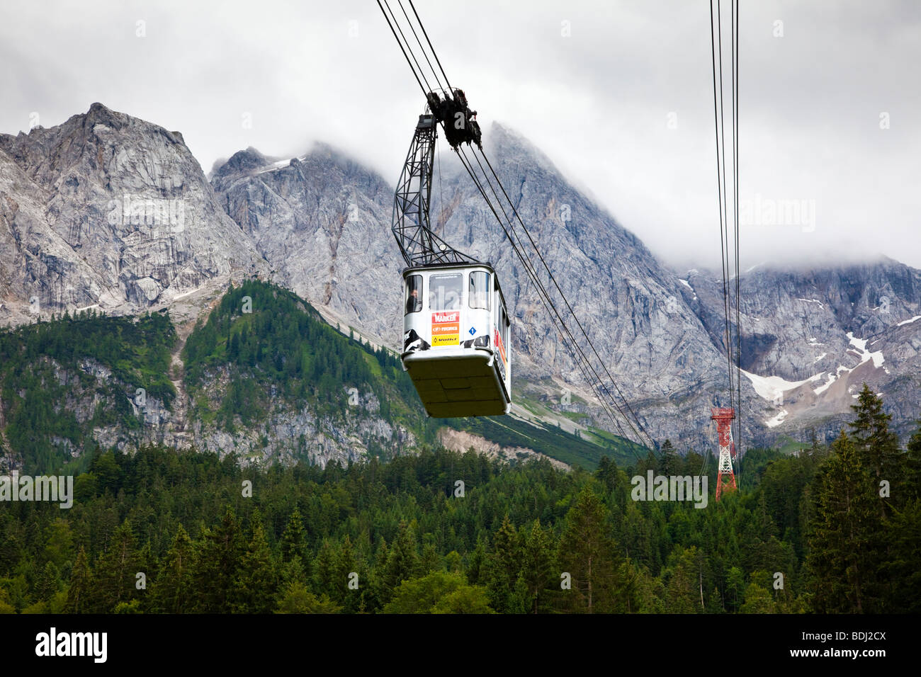 Cable car to Zugspitze the highest mountain in Germany in Bavaria ...