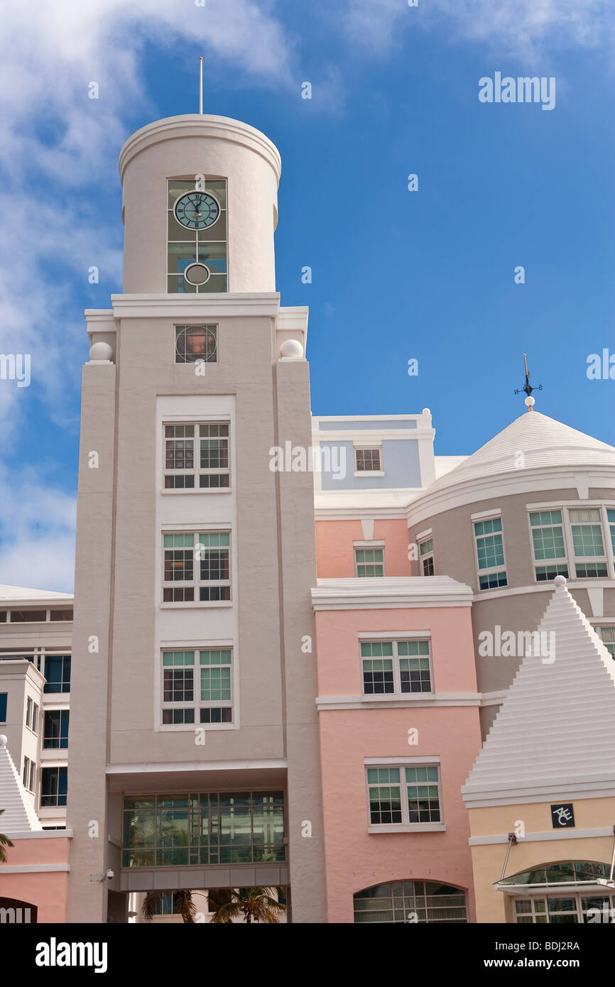Bermuda, Atlantic Ocean, Hamilton, white stone roofs and pastel ...