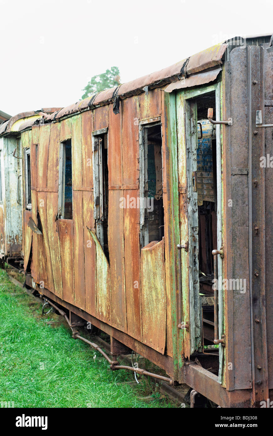 Old ruined passenger train car Stock Photo - Alamy