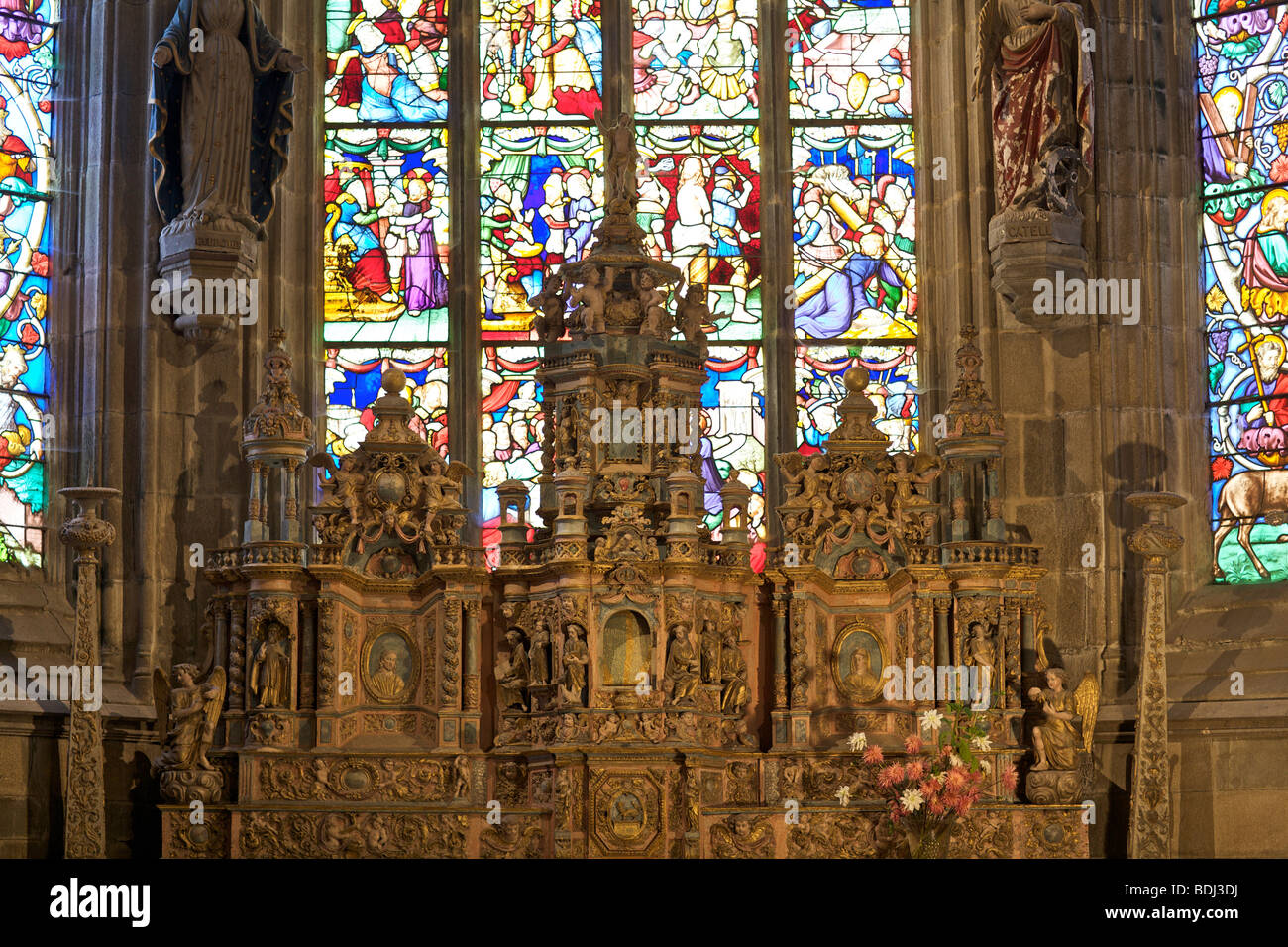 Parish Close at Pleyben in Brittany, France. The church alter Stock ...