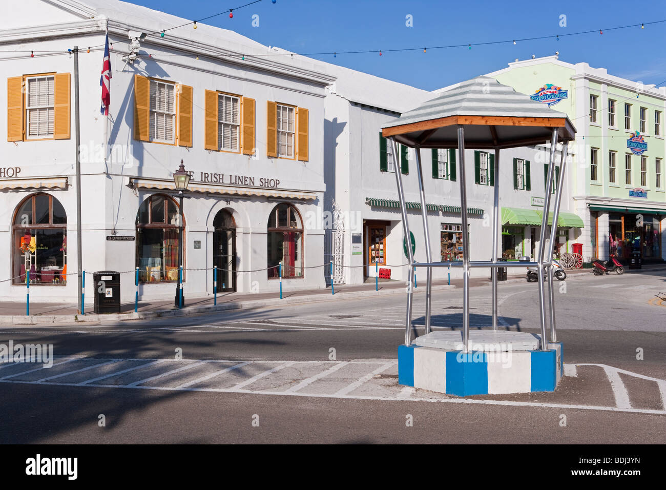 Bermuda, Atlantic Ocean, Hamilton, pastel coloured architecture along ...