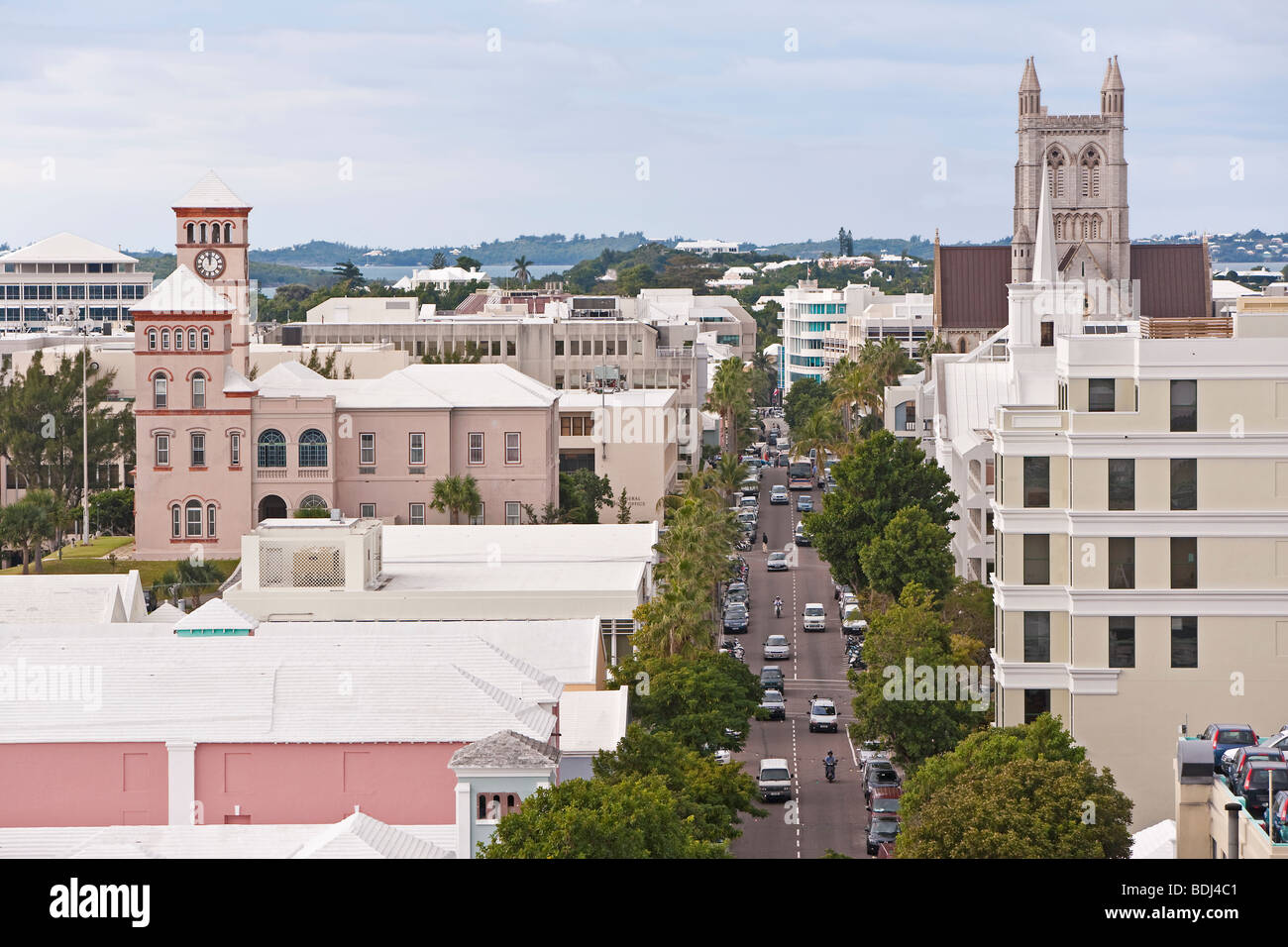 Bermuda, Atlantic Ocean, Hamilton, white stone roofs and pastel ...