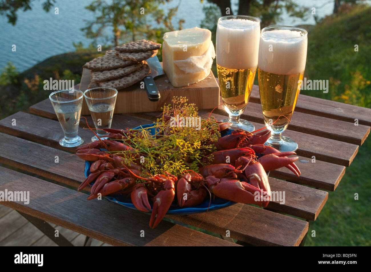 Table set for a traditional Swedish crayfish party Stock Photo - Alamy