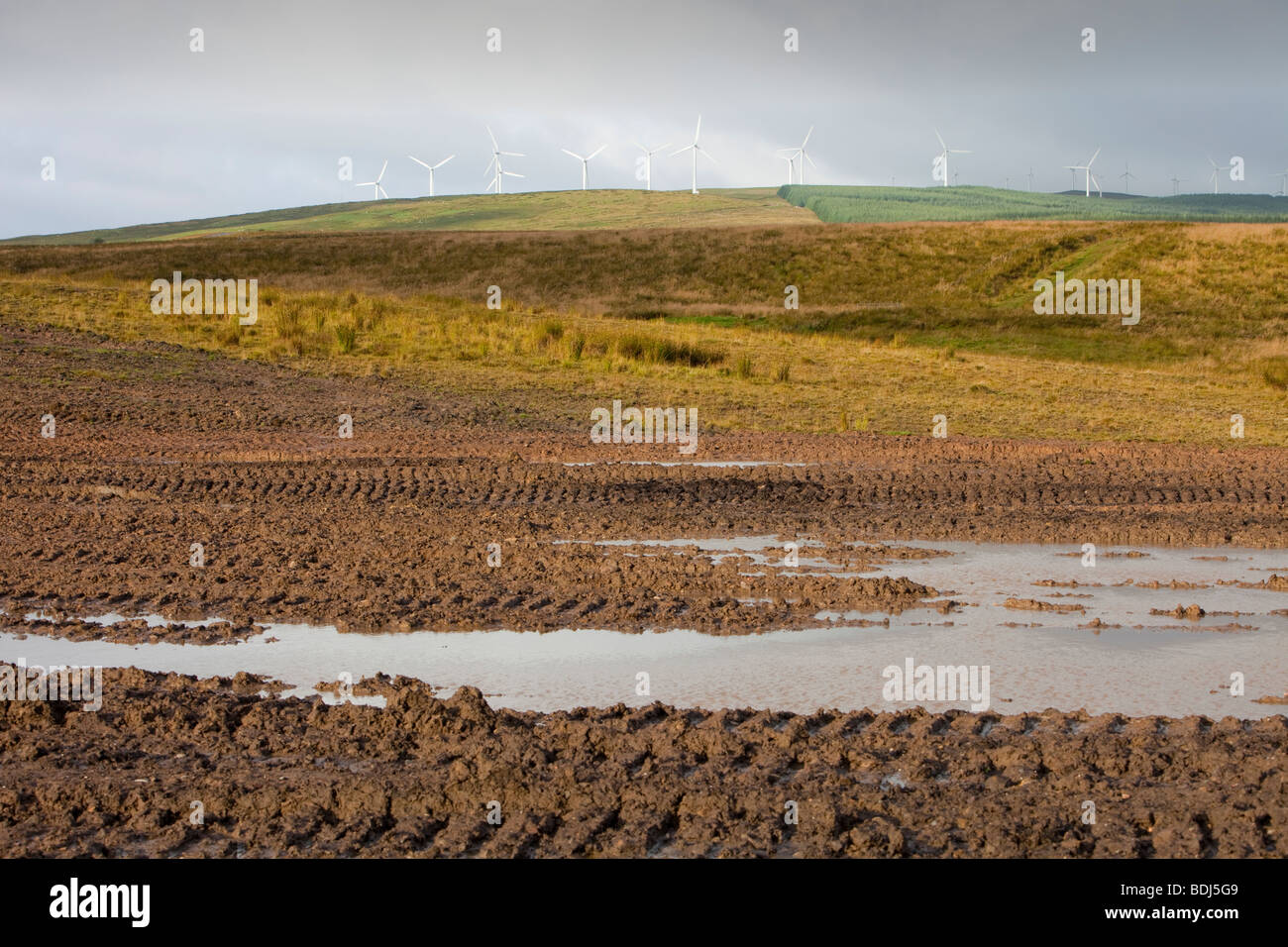 Hagshaw Hill wind farm above an abandoned open cast coal mine in ...