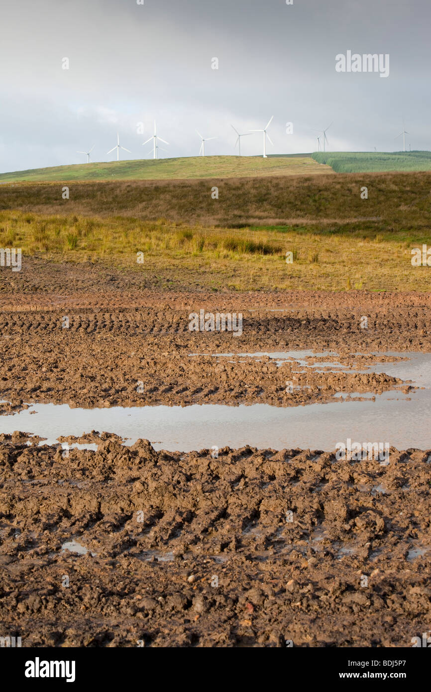 Hagshaw Hill wind farm above an abandoned open cast coal mine in ...