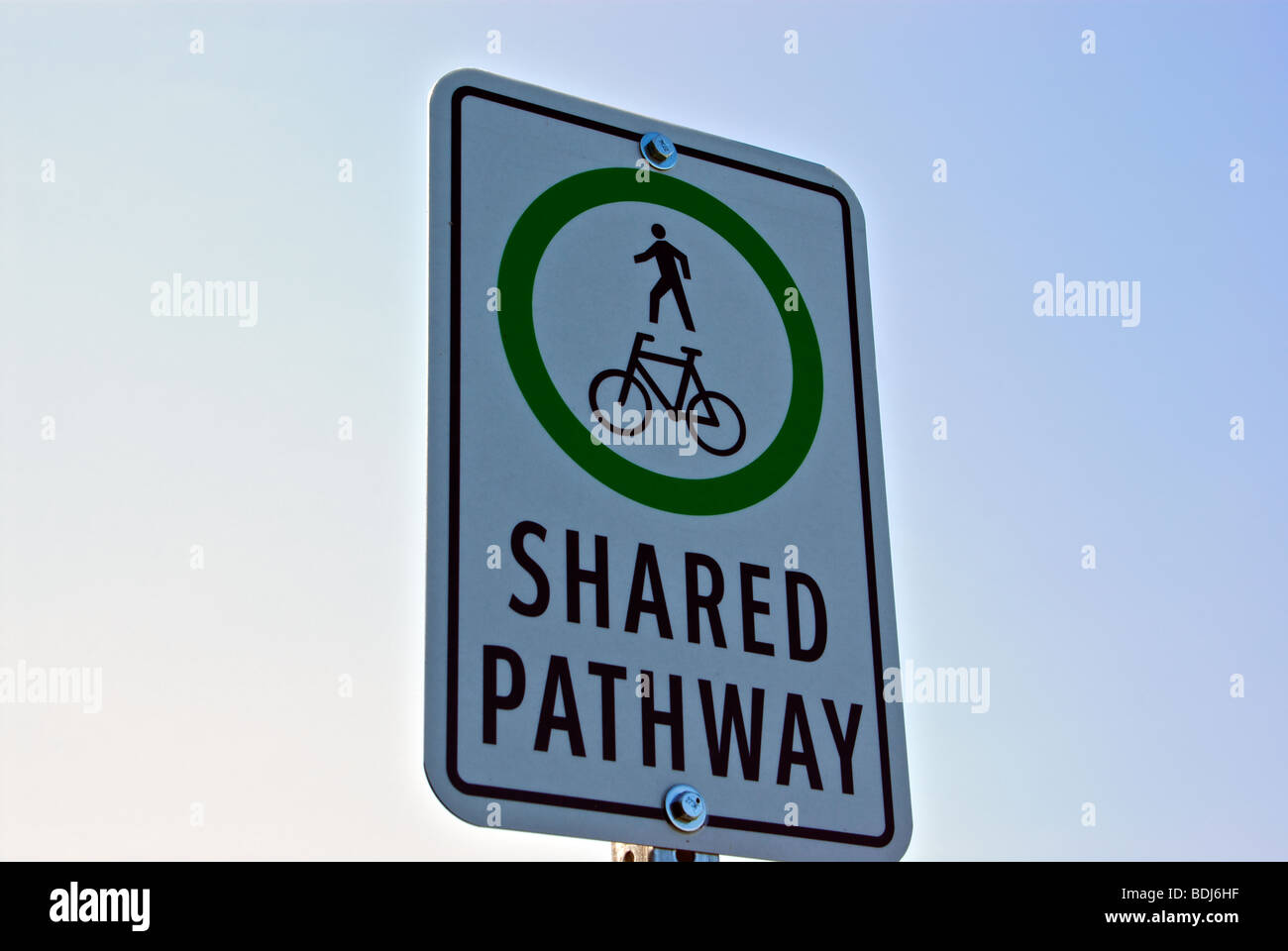 Shared pathway sign for cyclists and pedestrians on new bridge over ...