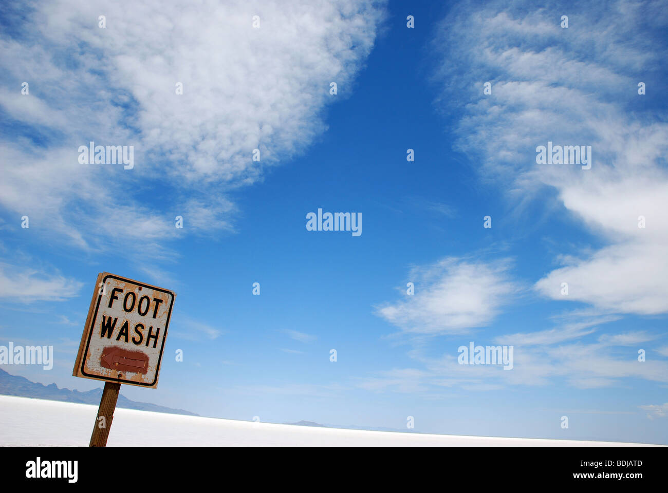 Foot Wash sign at the Bonneville Salt Flats, Utah, USA Stock Photo - Alamy