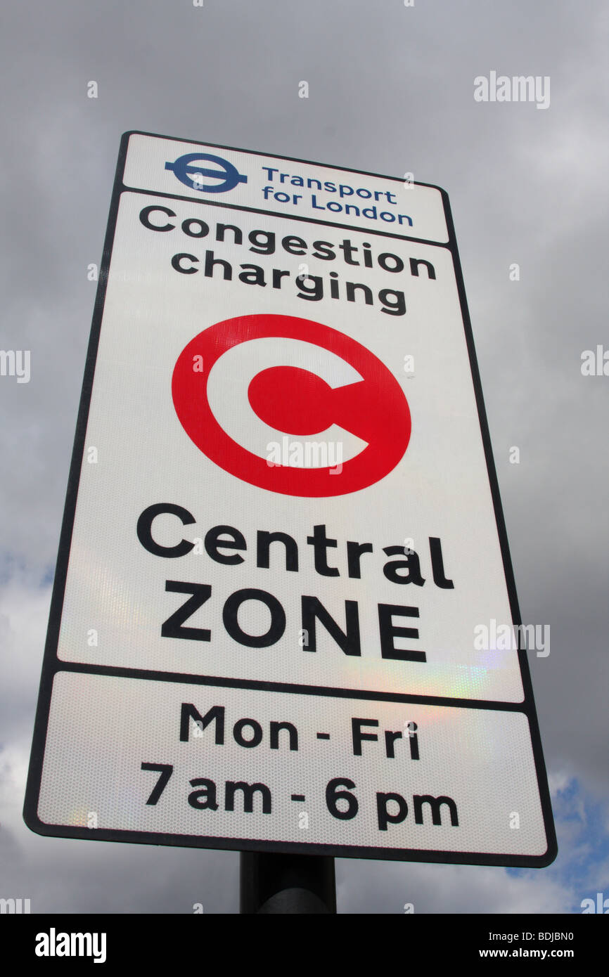 A Transport for London congestion charge sign in London, England, U.K ...
