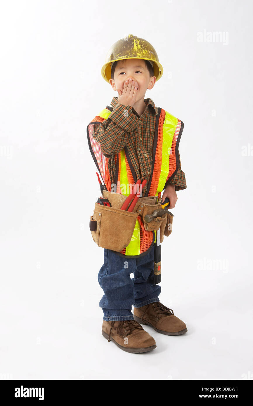 Little Boy Dressed Up as Construction Worker Stock Photo - Alamy