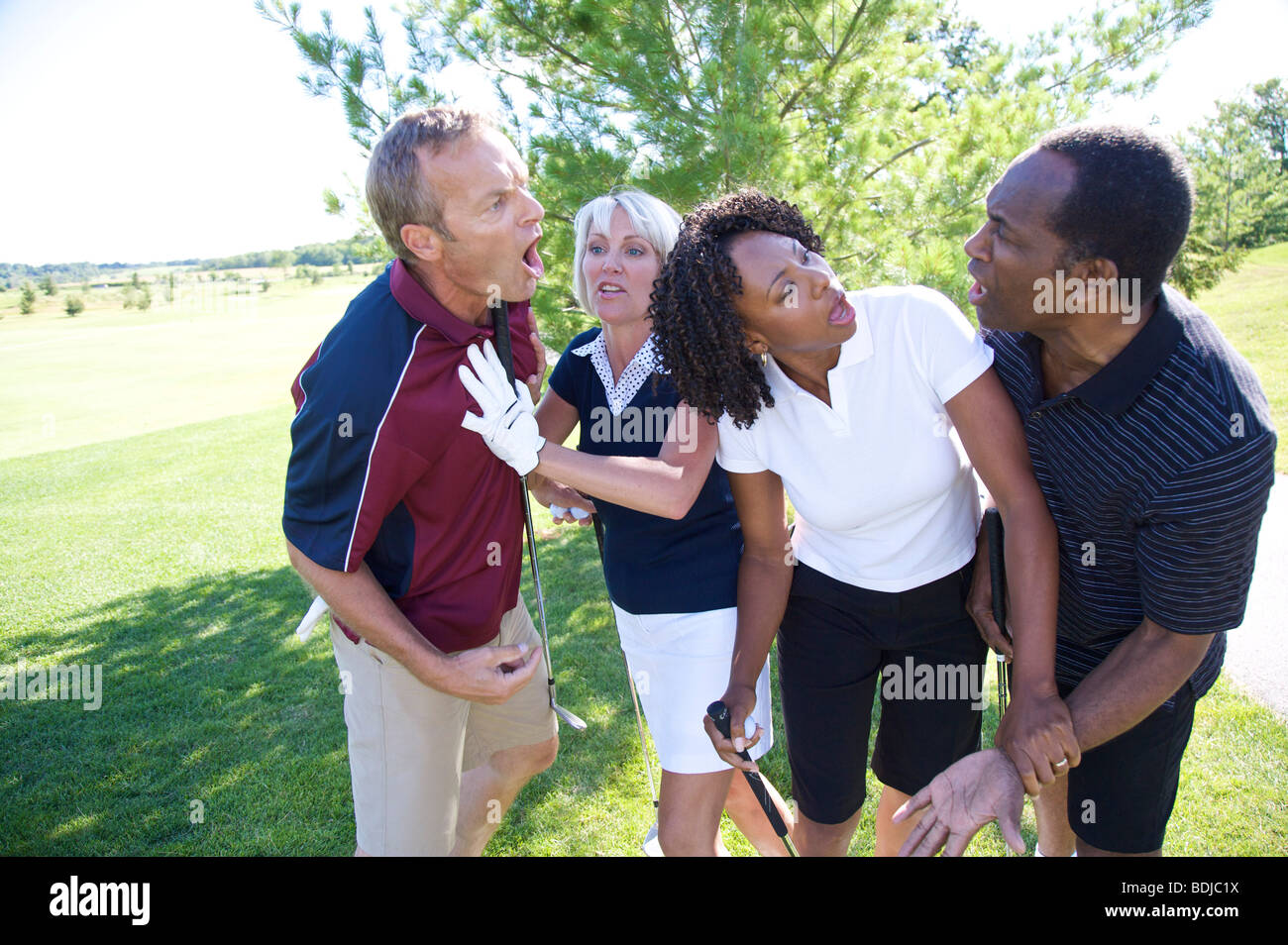 Women Trying to Break Up Fight Between Golfers Stock Photo - Alamy