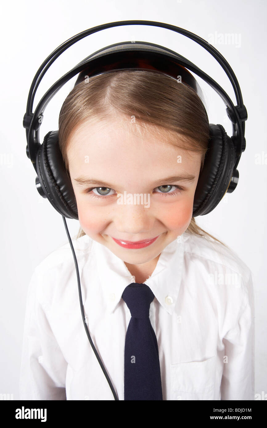 Girl wearing Headphones Stock Photo - Alamy