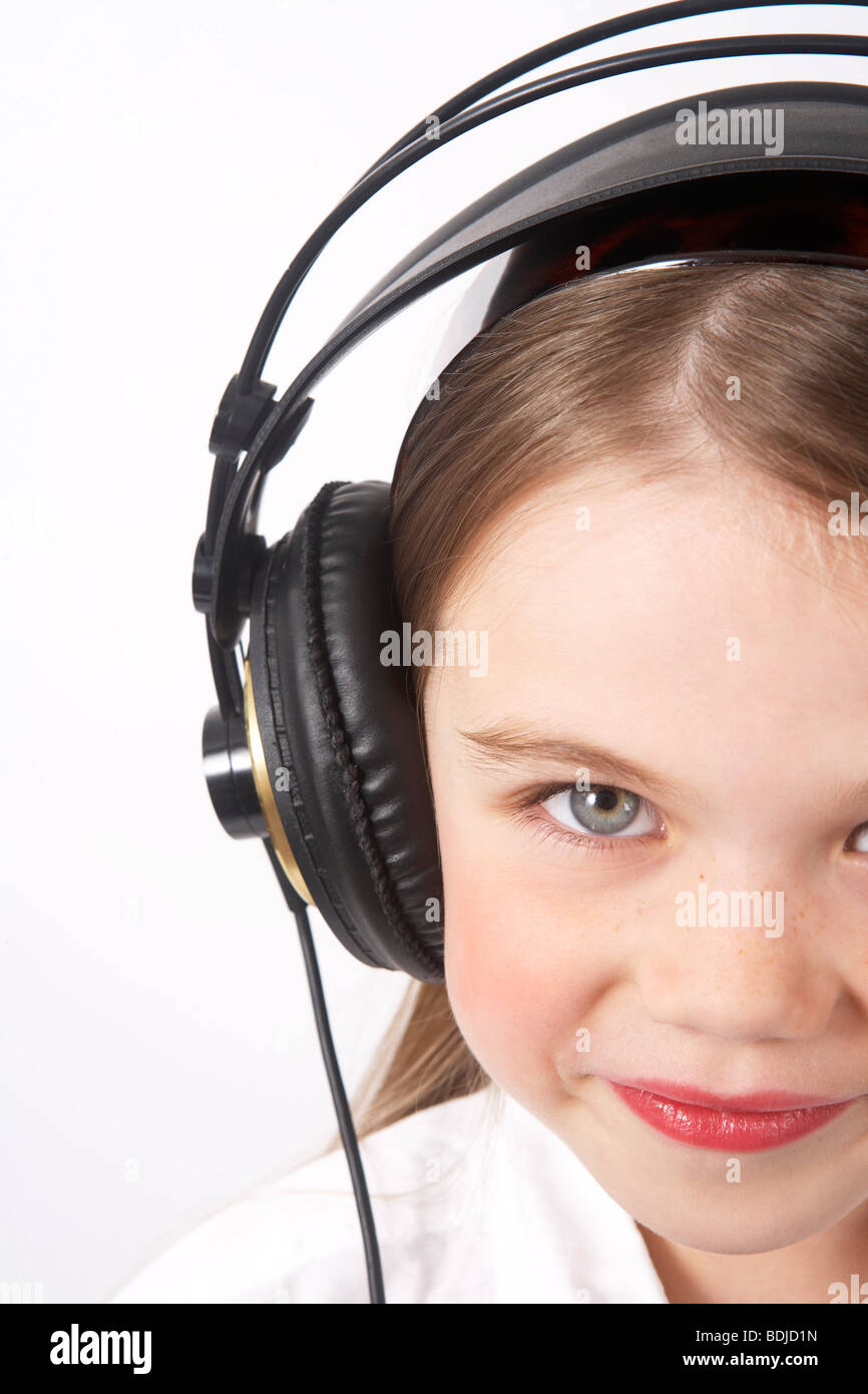 Girl wearing Headphones Stock Photo - Alamy
